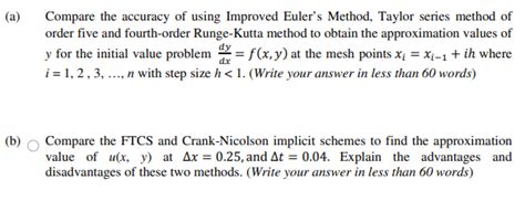 A Compare The Accuracy Of Using Improved Euler S Chegg Com