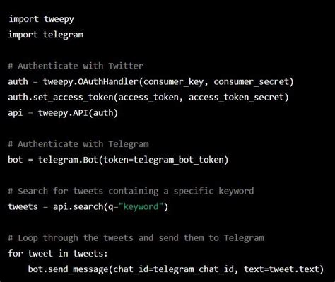 Example Python Code For Writing A Bot That Analyzes Twitter Data And Posts It To Telegram By