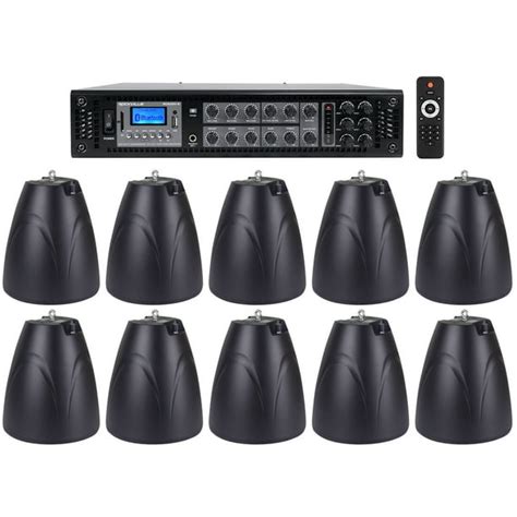 Rockville 6 Zone Amp Receiver 10 Black Pendant Speakers For Restaurant Bar Cafe Walmart