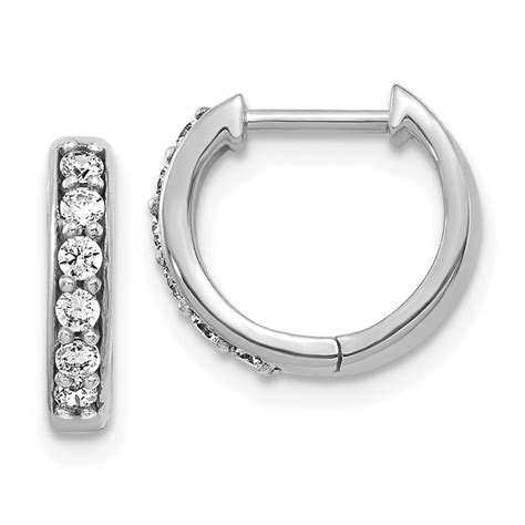 14k White Gold 14 Carat Diamond Hinged Hoop Earrings Mathews