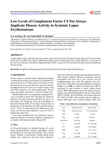 Pdf Low Levels Of Complement Factor C4 Not Always Implicate Disease