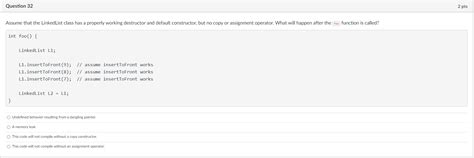 question 32 2 pts assume that the linkedlist class