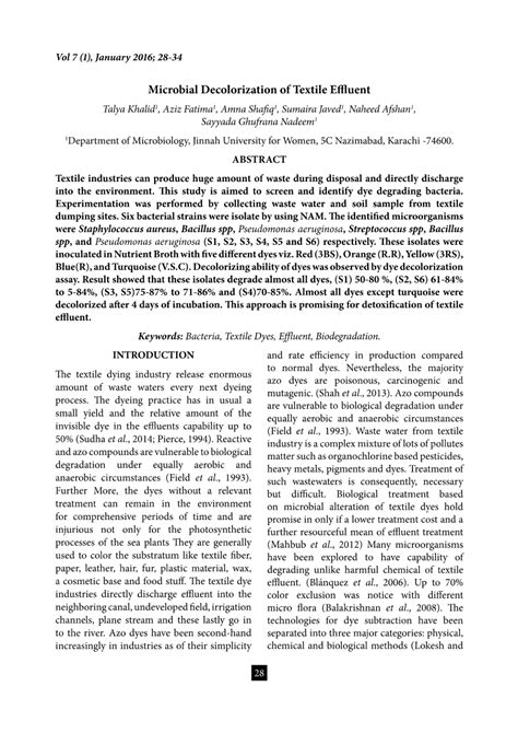 Pdf Microbial Decolorization Of Textile Effluent