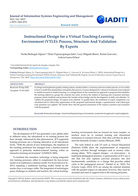 Pdf Instructional Design For A Virtual Teaching Learning Environment Vtle Process