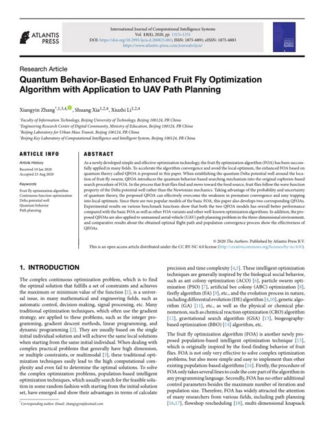 Pdf Quantum Behavior Based Enhanced Fruit Fly Optimization Algorithm With Application To Uav