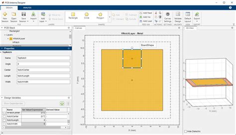 Design Analyze And Optimize H Notch Patch Using Design Variables Matlab And Simulink
