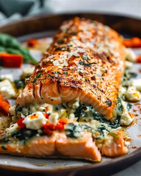 Simple Baked Stuffed Salmon With Spinach And Feta Easy And Delicious
