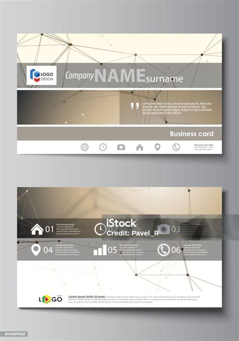 비즈니스 카드 템플릿입니다 쉬운 편집 레이아웃 추상적인 벡터 디자인 서식 파일입니다 기술 과학 의료 개념입니다 황금 점 그리고 라인 자동 제어 디지털 스타일입니다 라인 총