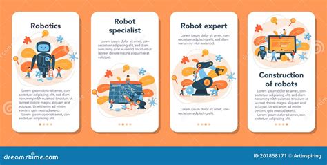 Roboticist Mobile Application Banner Set Robotic Engineering Stock Vector Illustration Of