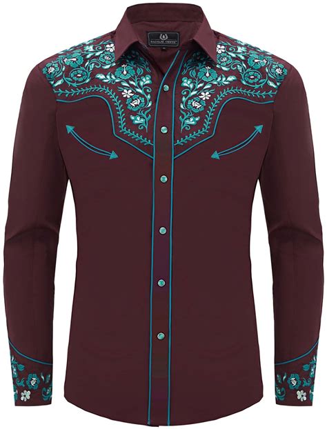 Mens Embroidered Western Pearl Snap Shirts Leyoma