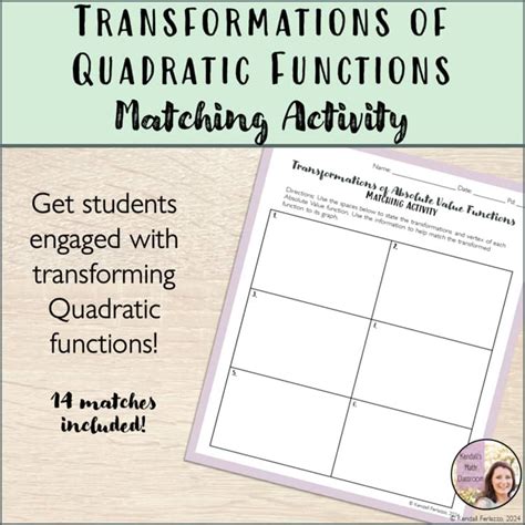 transformations of quadratic functions vertex form matching activity algebra 2