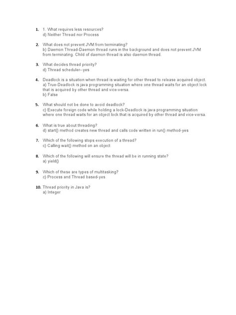 Multithreading Mcqs Pdf Computers