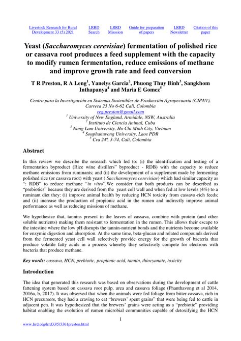 Pdf Yeast Saccharomyces Cerevisiae Fermentation Of Polished Rice Or Cassava Root Produces A