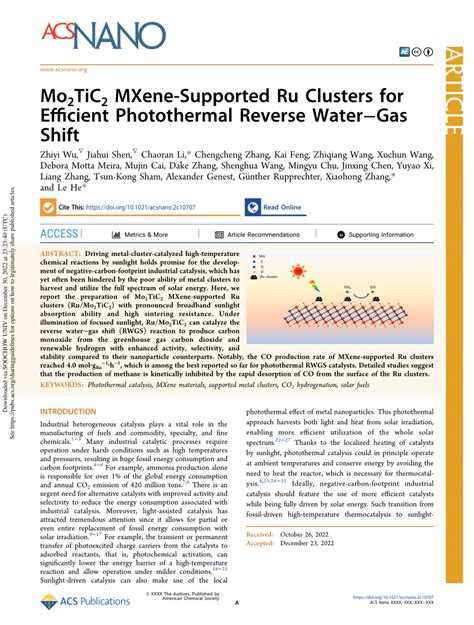 Pdf Mo 2 Tic 2 Mxene Supported Ru Clusters For Efficient Photothermal