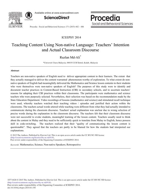 Pdf Teaching Content Using Non Native Language Teachers Intention And Actual Classroom Discourse