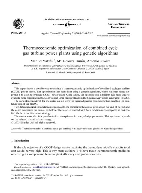 pdf thermoeconomic optimization of combined cycle gas turbine power