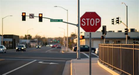 Red Stop Sign Positioned Prominently At An Intersection With Traffic