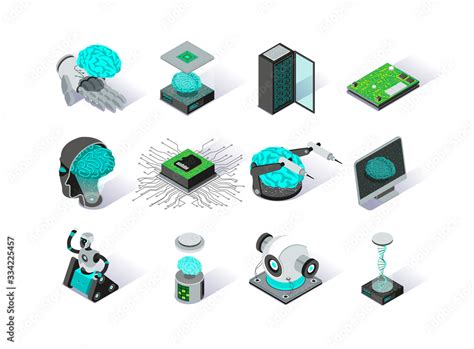 Artificial Intelligence Isometric Icons Set Deep Learning Modern