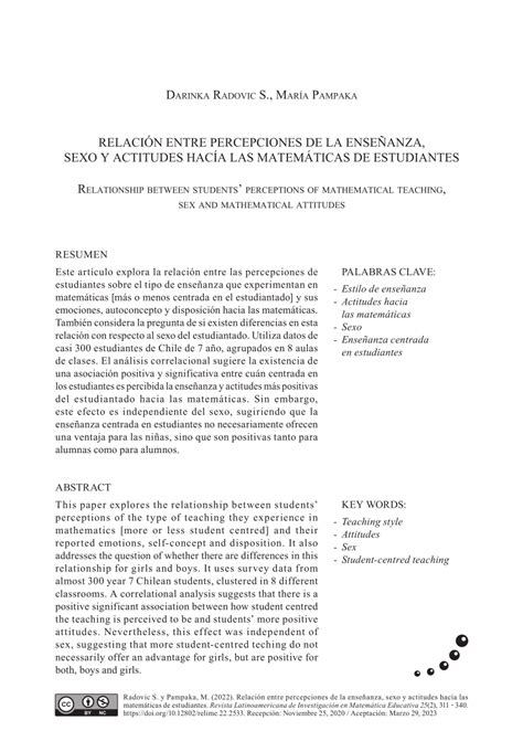 Pdf Relationship Between Students Perceptions Of Mathematical
