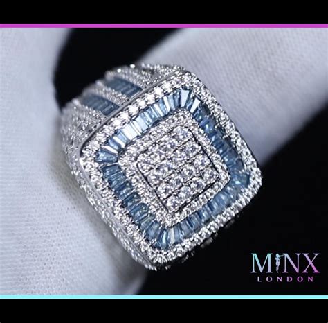 Mens Blue Diamond Ring Blue Diamond Hip Hop Ring Blue Baguette