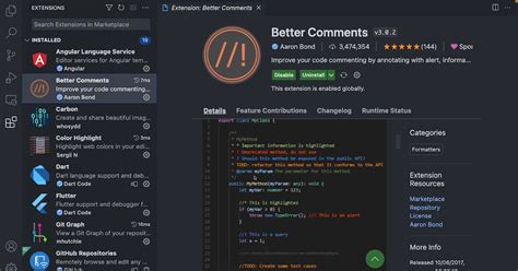 Vs Code ის გაფართოებები Extention