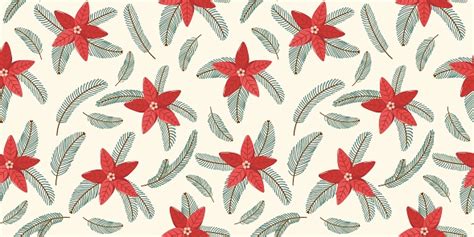 흰색 배경에 겨울 직사각형 완벽 한 패턴 와 손으로 그린 크리스마스 트리 가지 평면 벡터 스타일에 포 인 세티아 휴일 계절 꽃