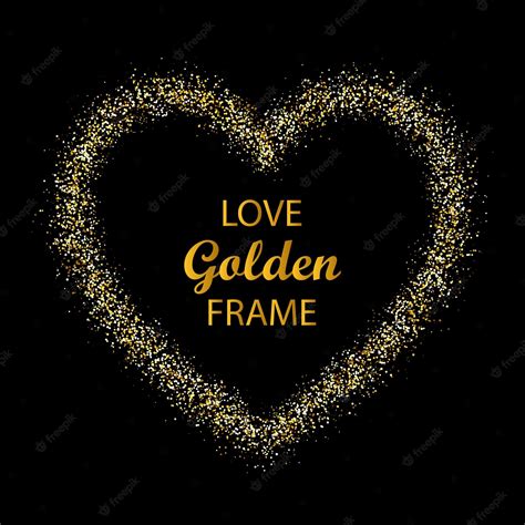 하트 모양 골드 반짝이 테두리 프레임 벡터 일러스트 레이 션 프리미엄 벡터