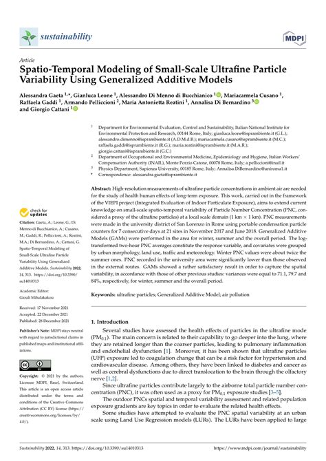 Pdf Spatio Temporal Modeling Of Small Scale Ultrafine Particle