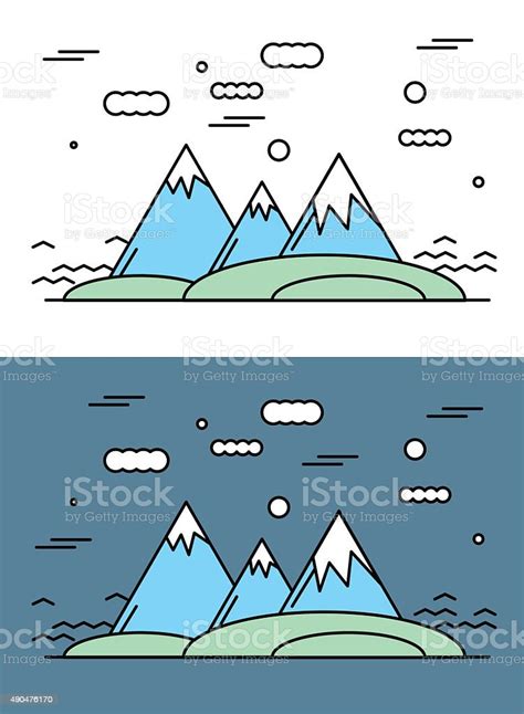 Outline Mauntain Vector Illustration Nature Landscape With Mead Stock