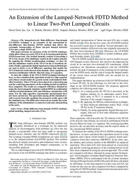 Pdf An Extension Of The Lumped Network Fdtd Method To Linear Two Port