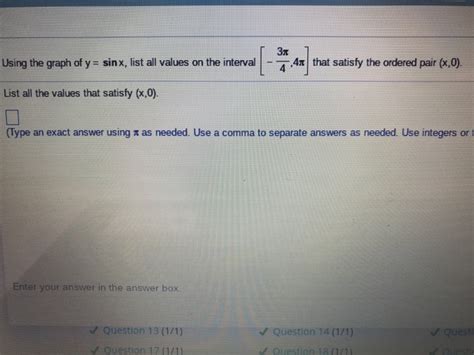 solved using the graph of y sin x list all values on the
