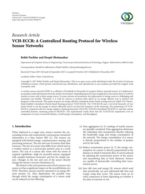 Pdf Vch Eccr A Centralized Routing Protocol For Wireless Sensor Networks