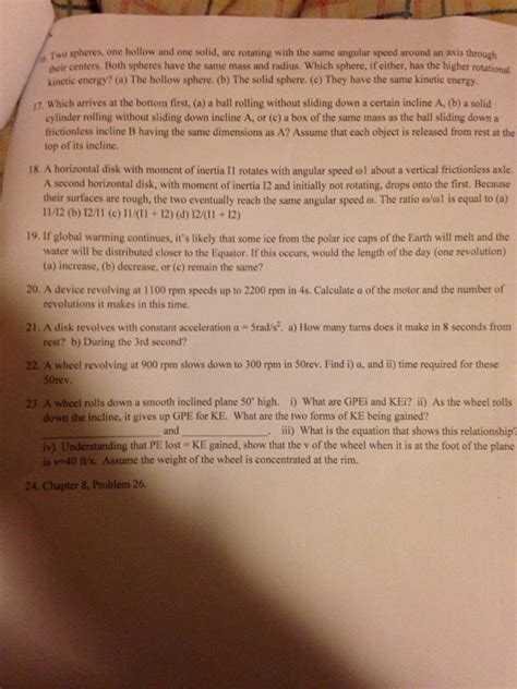 Solved Two Spheres One Hollow And One Solid Are Rotating