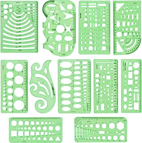 Emnimq Pack Of 11 Architecture Geometry Stencil Technical Drawing Templates Technical Drawing