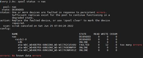 an unrecovered write error in zfs raid openmediavault