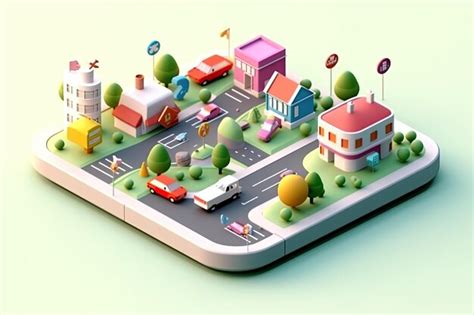 Premium Photo 3d Render Maps City Street Views Parks Trees Road