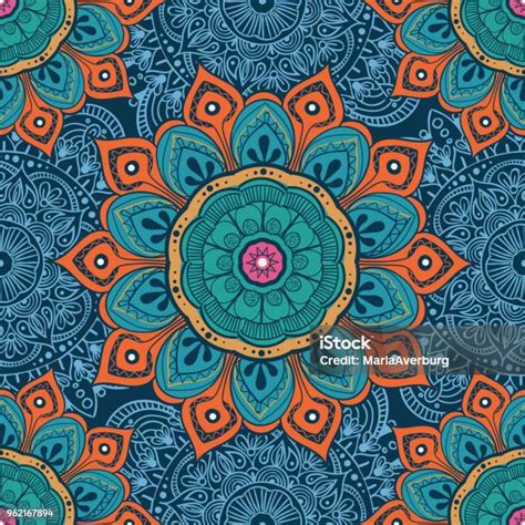 꽃 만다라 색칠 하기 책 섬유 인쇄 카드에 대 한 다채로운 배경 원활한 패턴 0명에 대한 스톡 벡터 아트 및 기타 이미지 0명 개념 낙서 드로잉 Istock