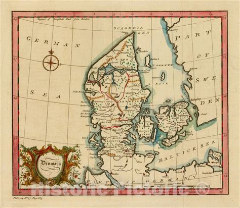 Denmark Decorative Map 1760 Historical Map Print Historic Pictoric