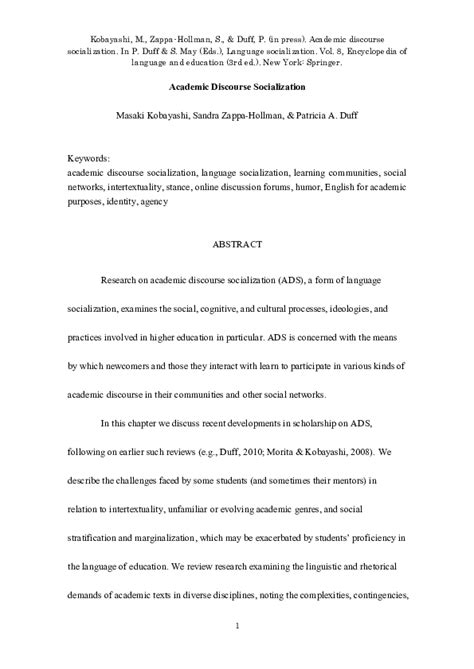 Pdf Academic Discourse Socialization 2017