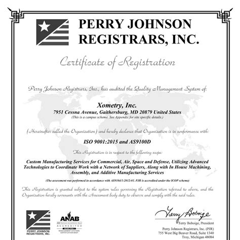 Xometry Certificates Of Registration Iso 9001 As9100d Iso 13485