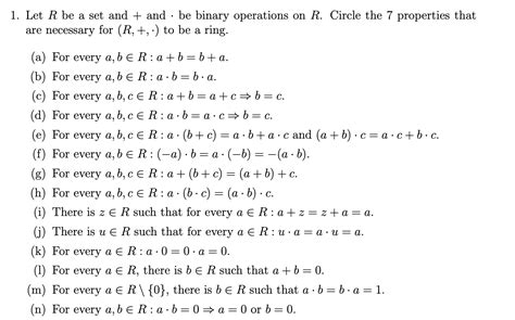 Solved 1 Let R Be A Set And And · Be Binary Operations On