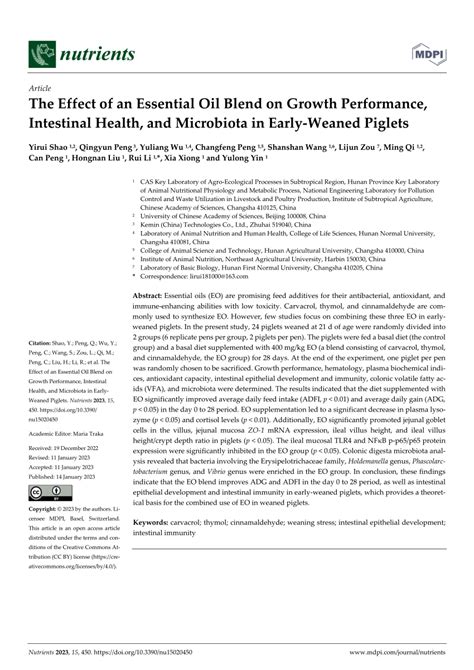 Pdf The Effect Of An Essential Oil Blend On Growth Performance