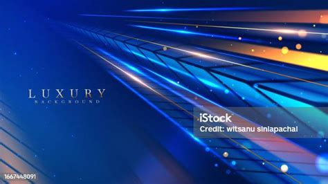 황금색 선 장식과 보케 요소가 있는 곡선 조명 효과가 있는 파란색 고급 배경 현대 미술 우아한 어두운 장면입니다 개념에 대한 스톡 벡터 아트 및 기타 이미지 Istock