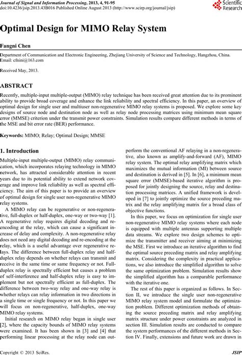Optimal Design For Mimo Relay System