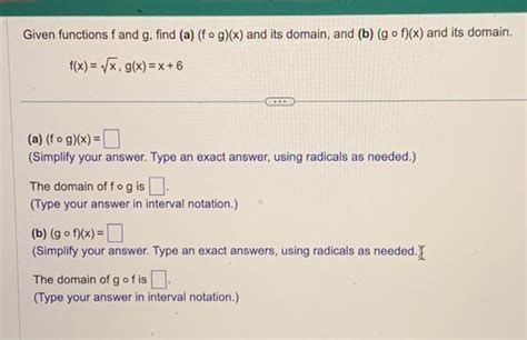 solved given functions f and g find a f∘g x and its