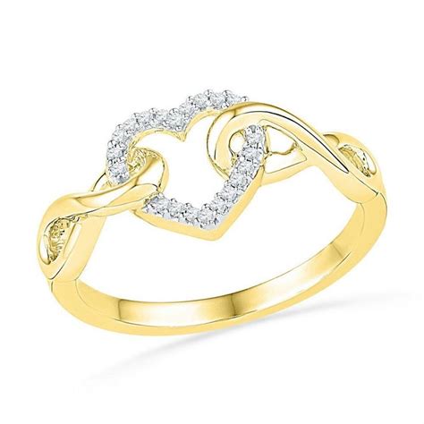 10kt Yellow Gold Womens Round Diamond Infinity Twist Heart Ring 110