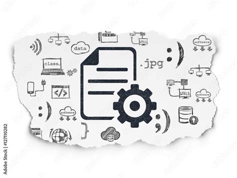 programming concept gear on torn paper background stock illustration