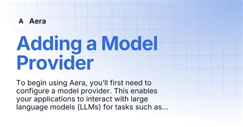 Adding A Model Provider Aera