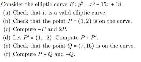 Solved Consider The Elliptic Curve E Y X X A Check Chegg