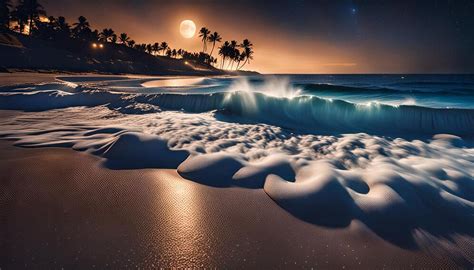 Premium Photo A Moonlit Beach With Waves Crashing On The Shore Under
